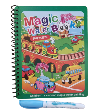 Carte de colorat cu marker, Magic Water, Model mijloace de transport ...