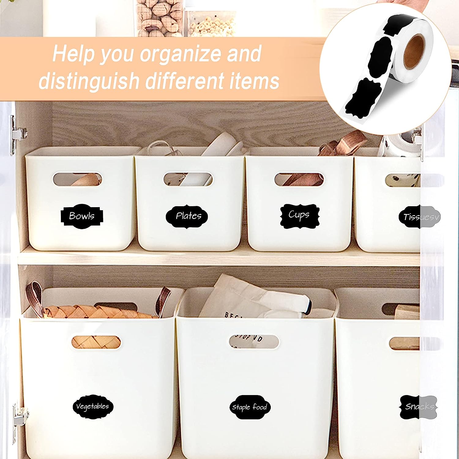 Set etichete pentru bucatarie, Plastic, 5 x 3cm, Negru - eMAG.ro