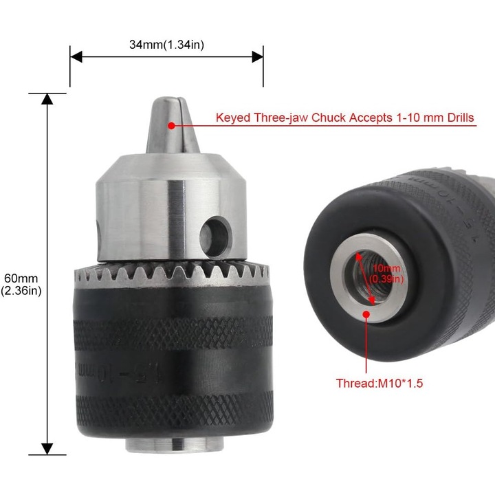 Adaptor pentru burghiu cu mandrina, 4 inch, M10, 1-10 mm, Argintiu ...