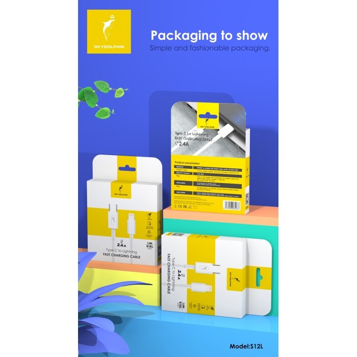 Cablu USB, SkyDolphin, Lightning la Type-C, 2.4A, 1m, Alb - eMAG.ro