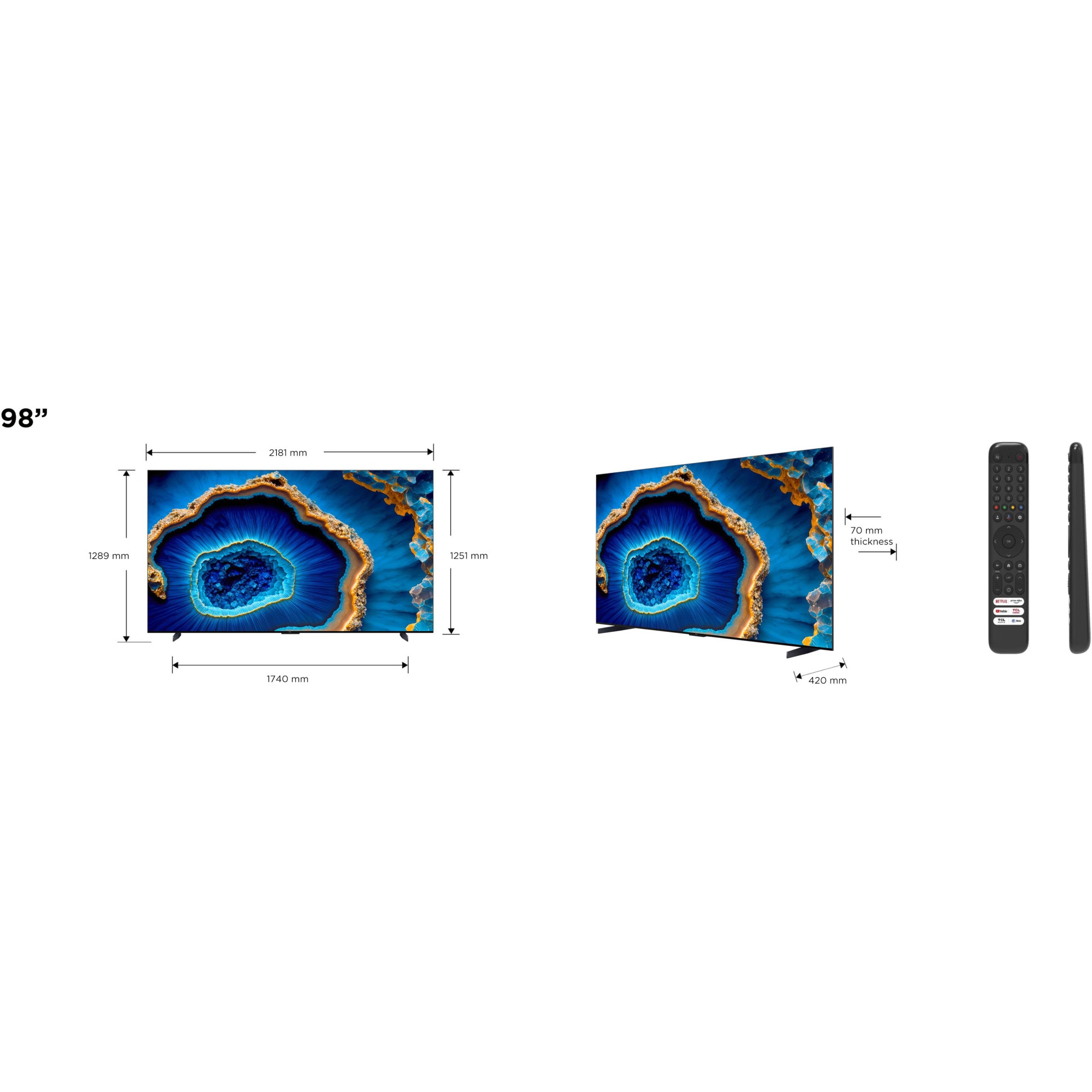 Телевизор TCL MiniLed 98C805, 98" (248 см), Smart Google TV, 4K Ultra ...