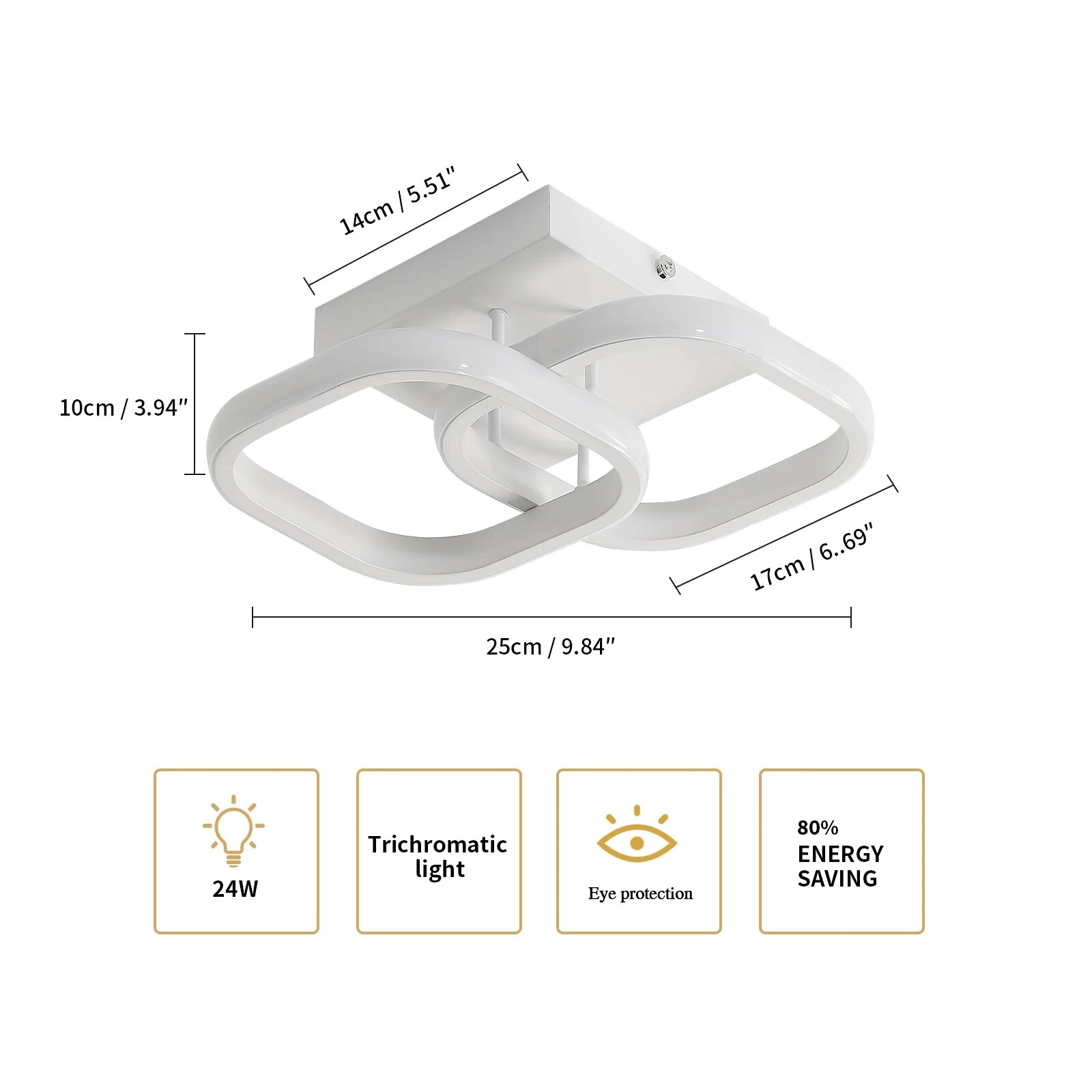 Plafon LED Din Aluminiu, 19W, Diametru Patrat 19cm, Lumina Cu Trei ...