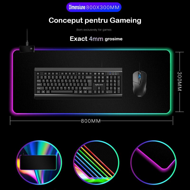 Mousepad gaming cu print Harta Lumii, RGB, LED, Baza din cauciuc ...