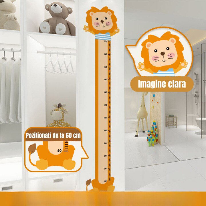Sticker autocolant metru masurare inaltime copii, Micutul Leu, diagrama ...