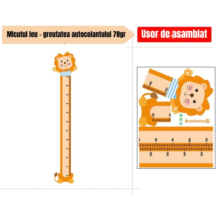 Sticker autocolant metru masurare inaltime copii, Micutul Leu, diagrama ...