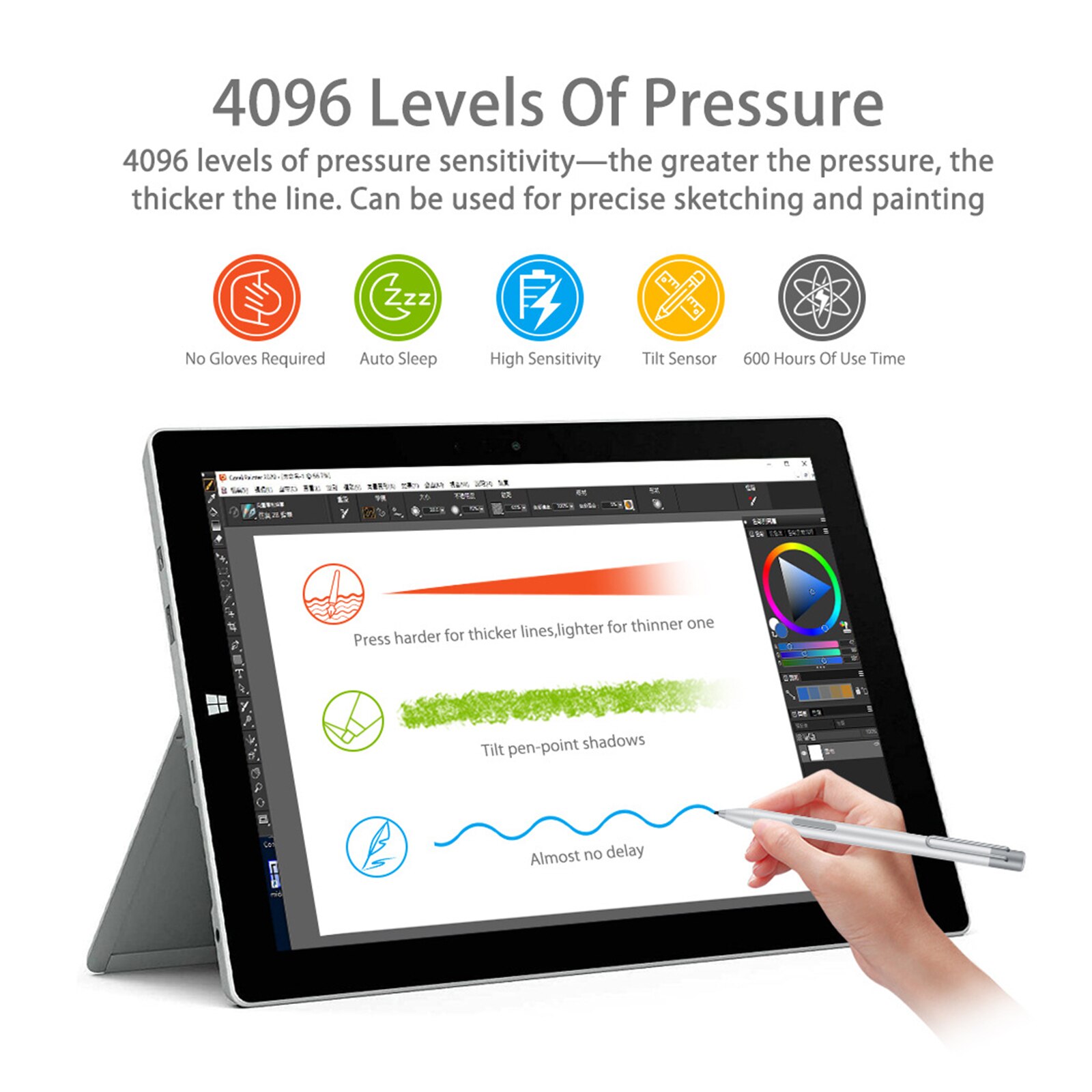 Сензорна писалка Stylus, zggzerg, за Microsoft Surface, Acer, HP, с AAAA батерия, 2 резервни ...