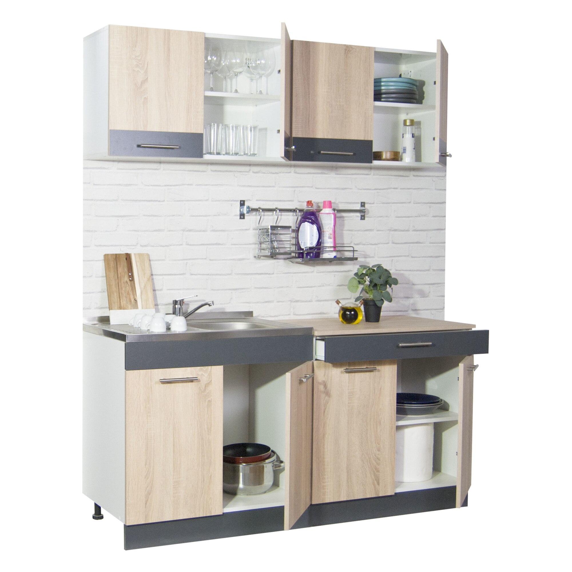 Set bucatarie Badenmob, seria sarona 160,02x190x52cm, sonoma/antracit ...