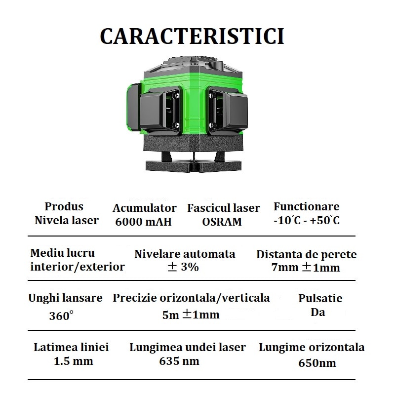Nivela laser 3D GIDA-CRIS GC176, 3x360º, raza de actiune 25 m, functie ...