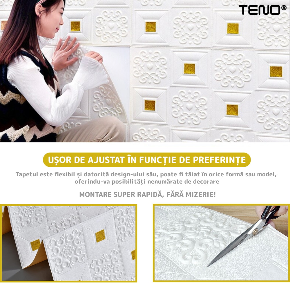 Комплект 10x 3D Teno® тапет, самозалепващ се, стена/таван, водоустойчив ...