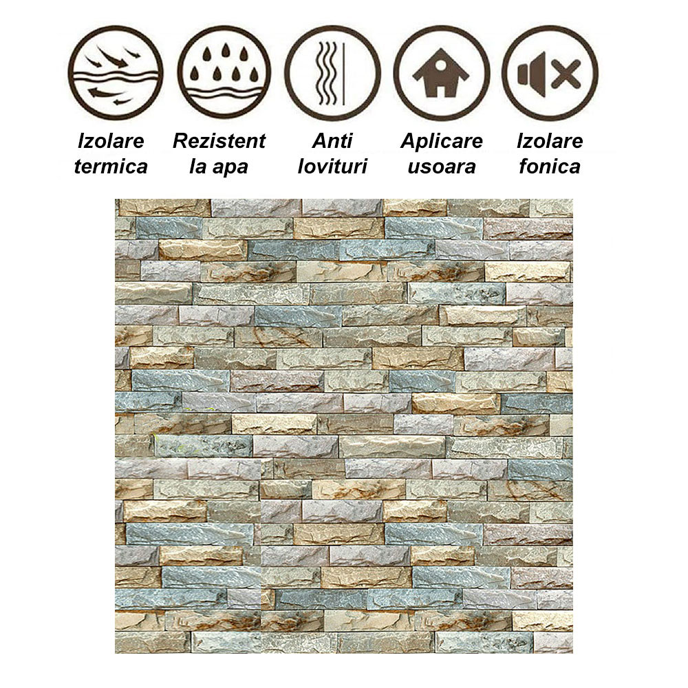 Tapet 3D GREATON cu Design Sub Forma De Caramida, 77x70cm, Albastru ...
