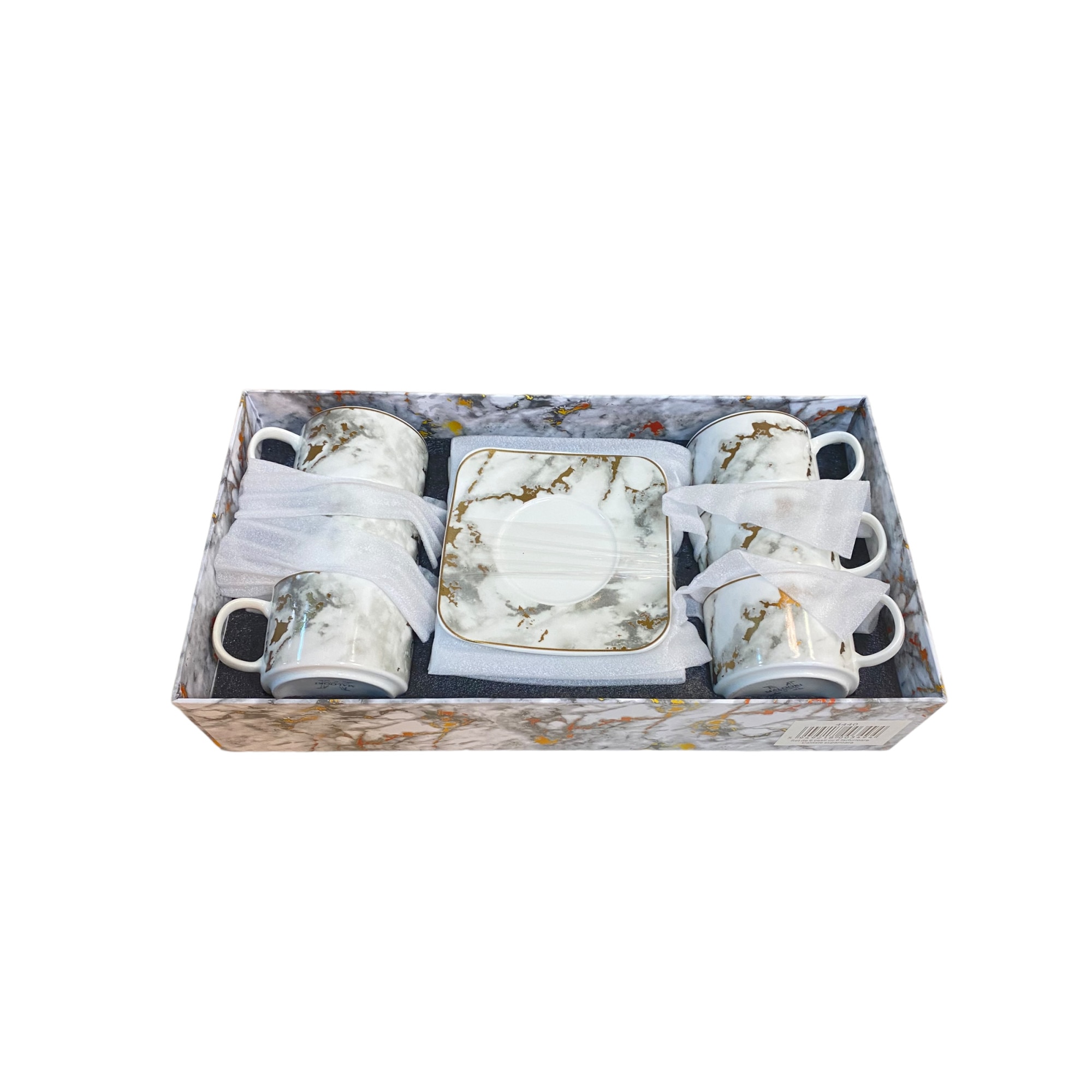 Set 6 cesti cafea cu farfurie, alb marmorat - eMAG.ro