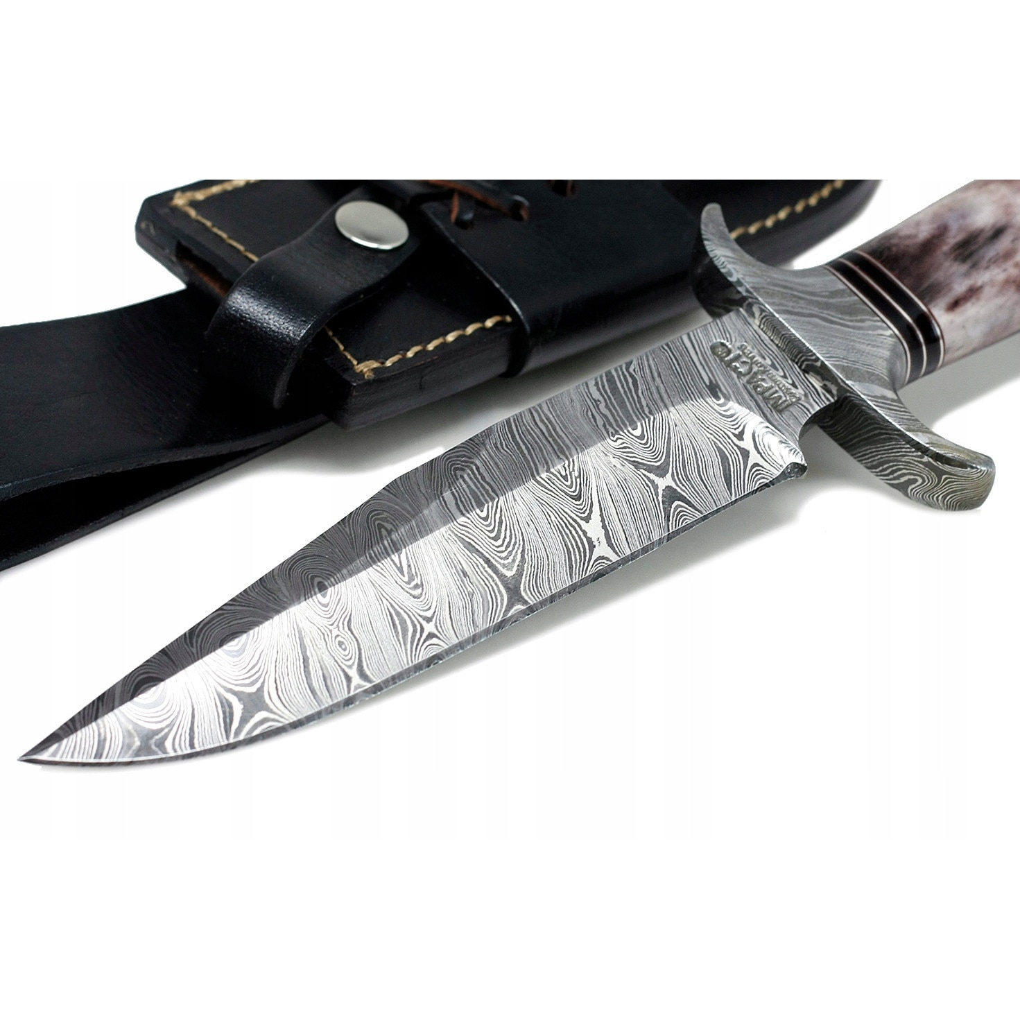 Cutit de vanatoare Bowie, Damasc, Otel, 58-60 HRC - eMAG.ro