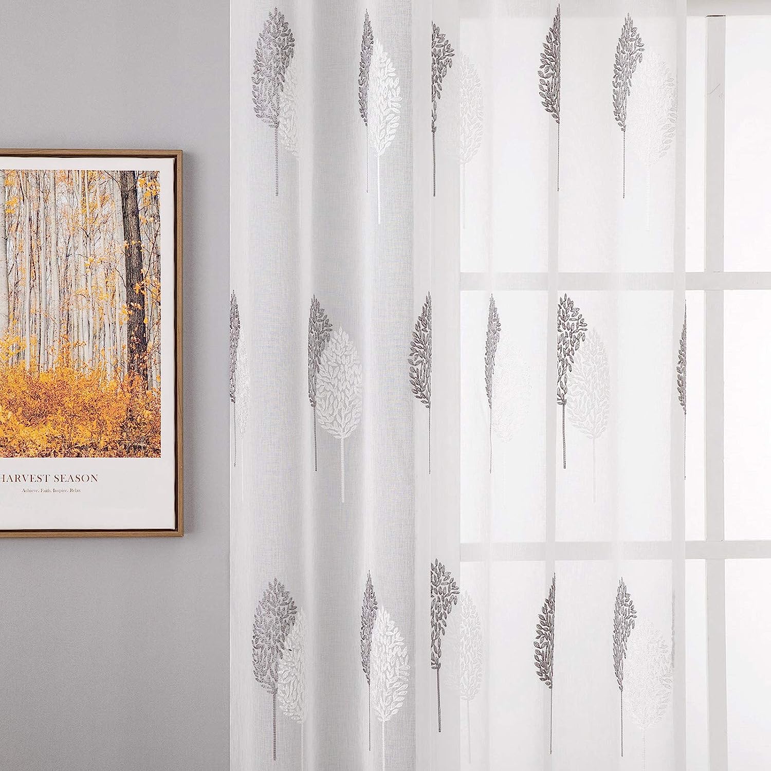 Perdele, Starlight, Poliester, 150x250 cm, Alb/Gri - eMAG.ro