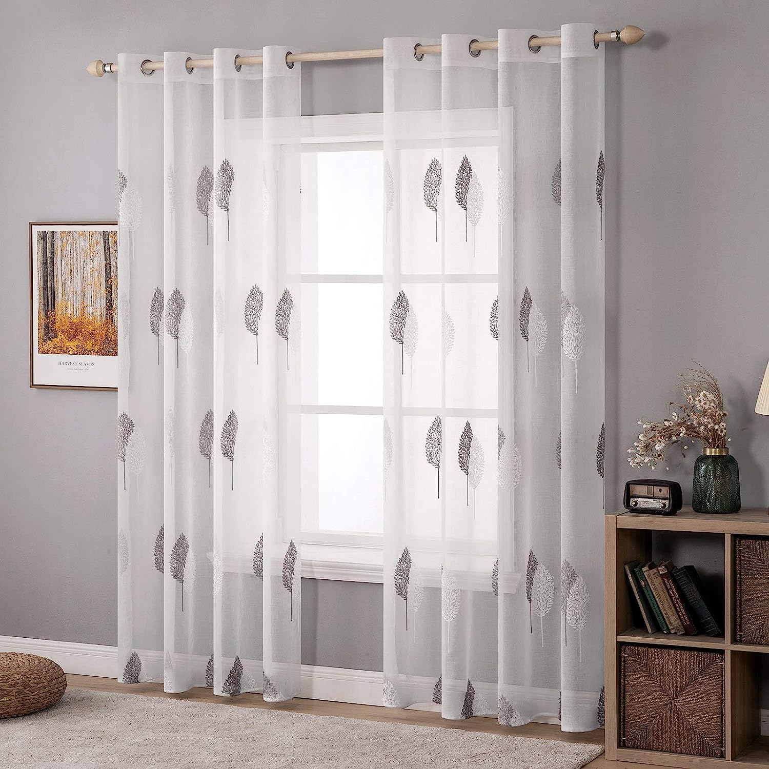 Perdele, Starlight, Poliester, 150x250 cm, Alb/Gri - eMAG.ro