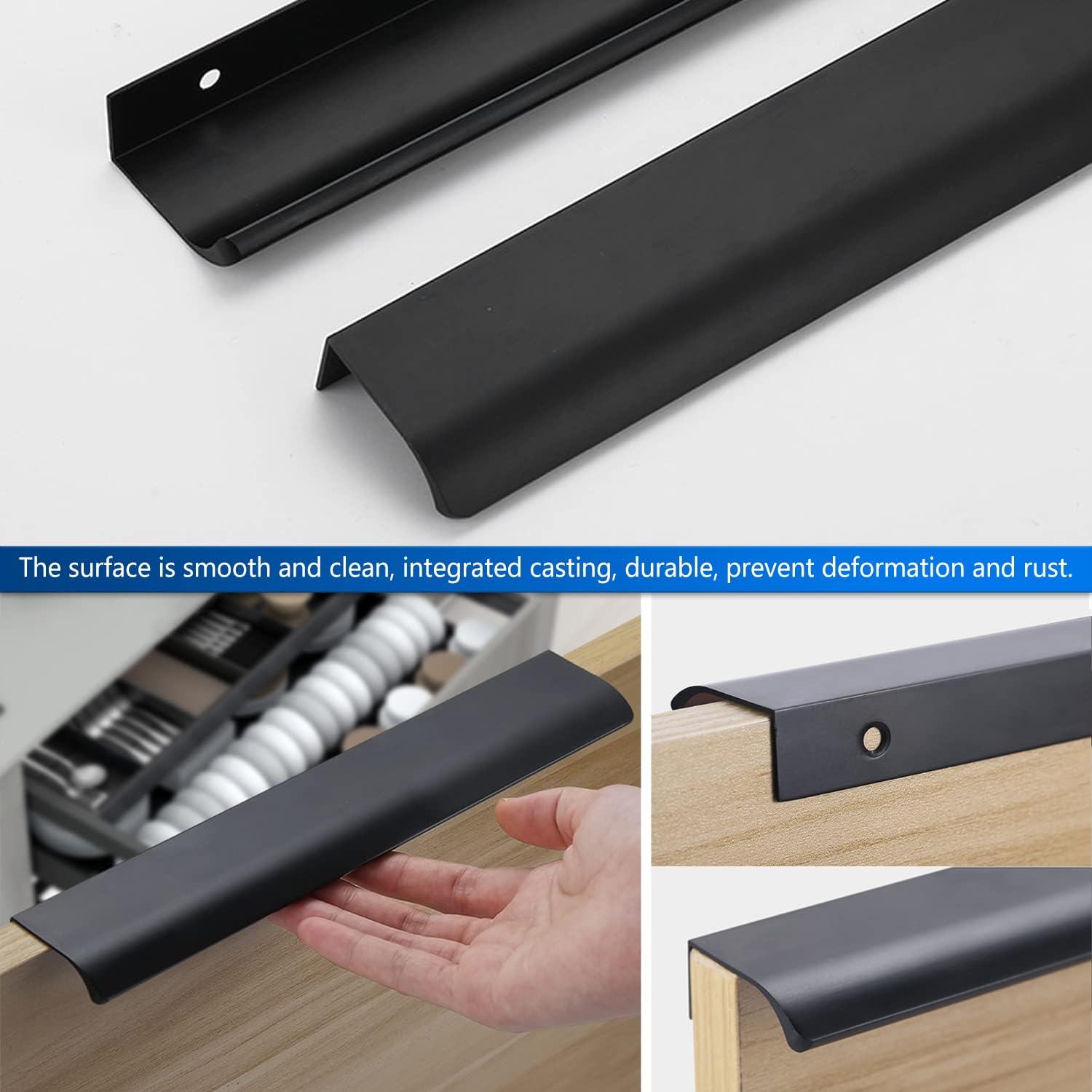 Set 8 manere mobilier, 80 mm, Aluminiu, Negru - eMAG.ro