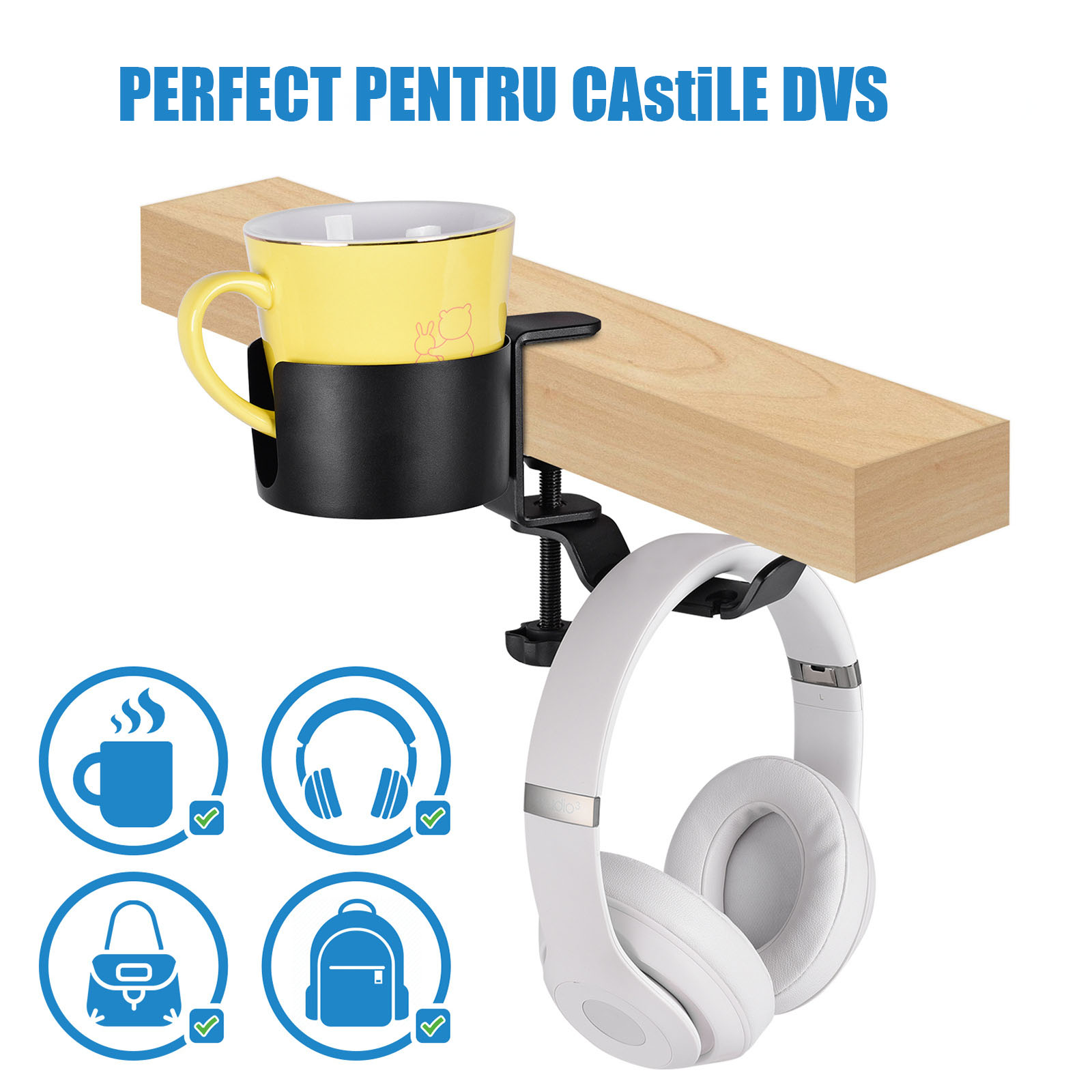Suport pentru casti, Sundiguer, Multifunctional, Pentru birou, Negru ...