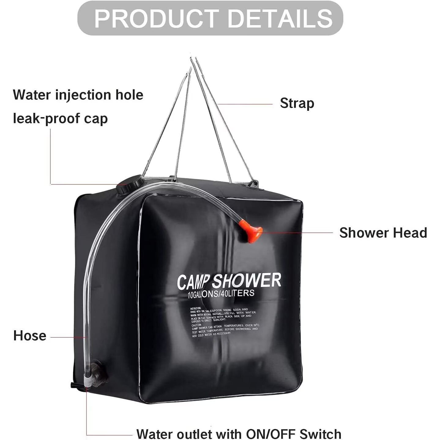 Geanta dus solar camping, PVC, 40l, Negru/Rosu - eMAG.ro