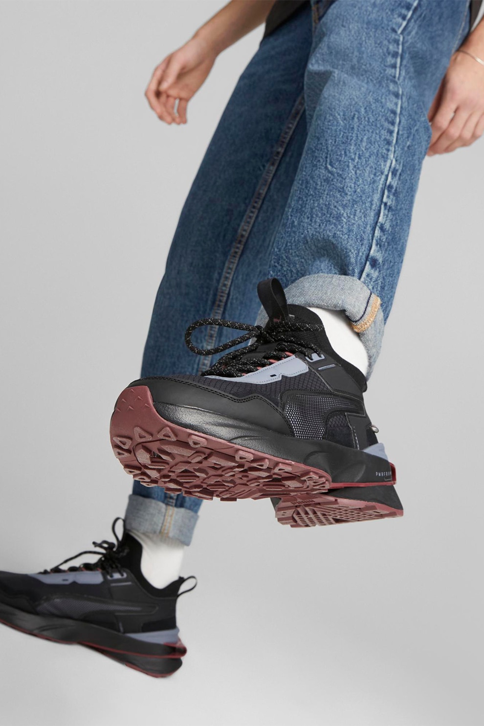 Puma, Pantofi sport Pwrframe OP-1, Visiniu, Negru, Albastru prafuit, 9. ...