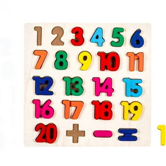 Tabla puzzle cu numere de la 1 - 20 din lemn colorat YLOTECH® 27x28cm ...