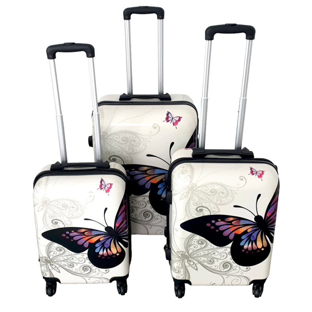 Set 3 valize troler policarbonat PC, 4 roti, fluture, 3 dimensiuni ...