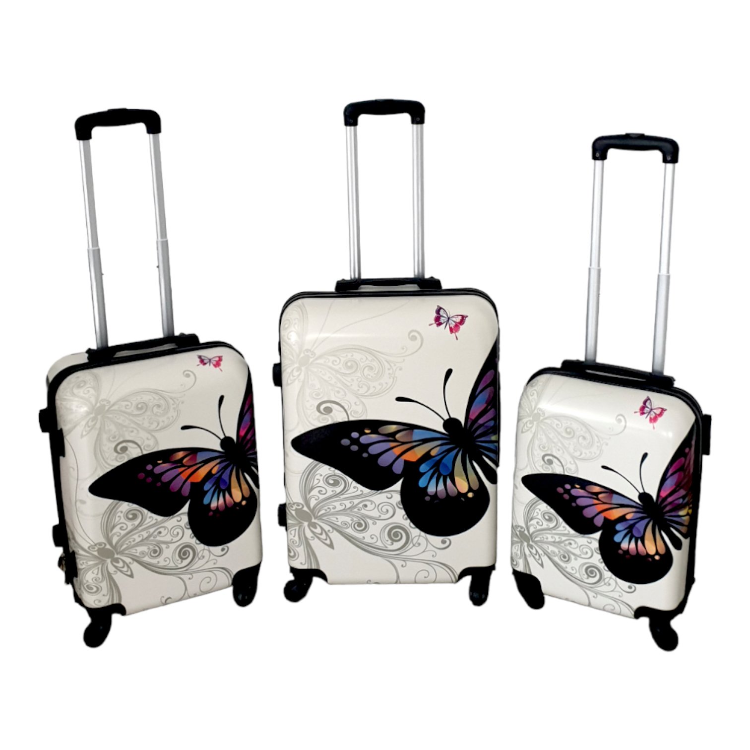 Set 3 valize troler policarbonat PC, 4 roti, fluture, 3 dimensiuni ...