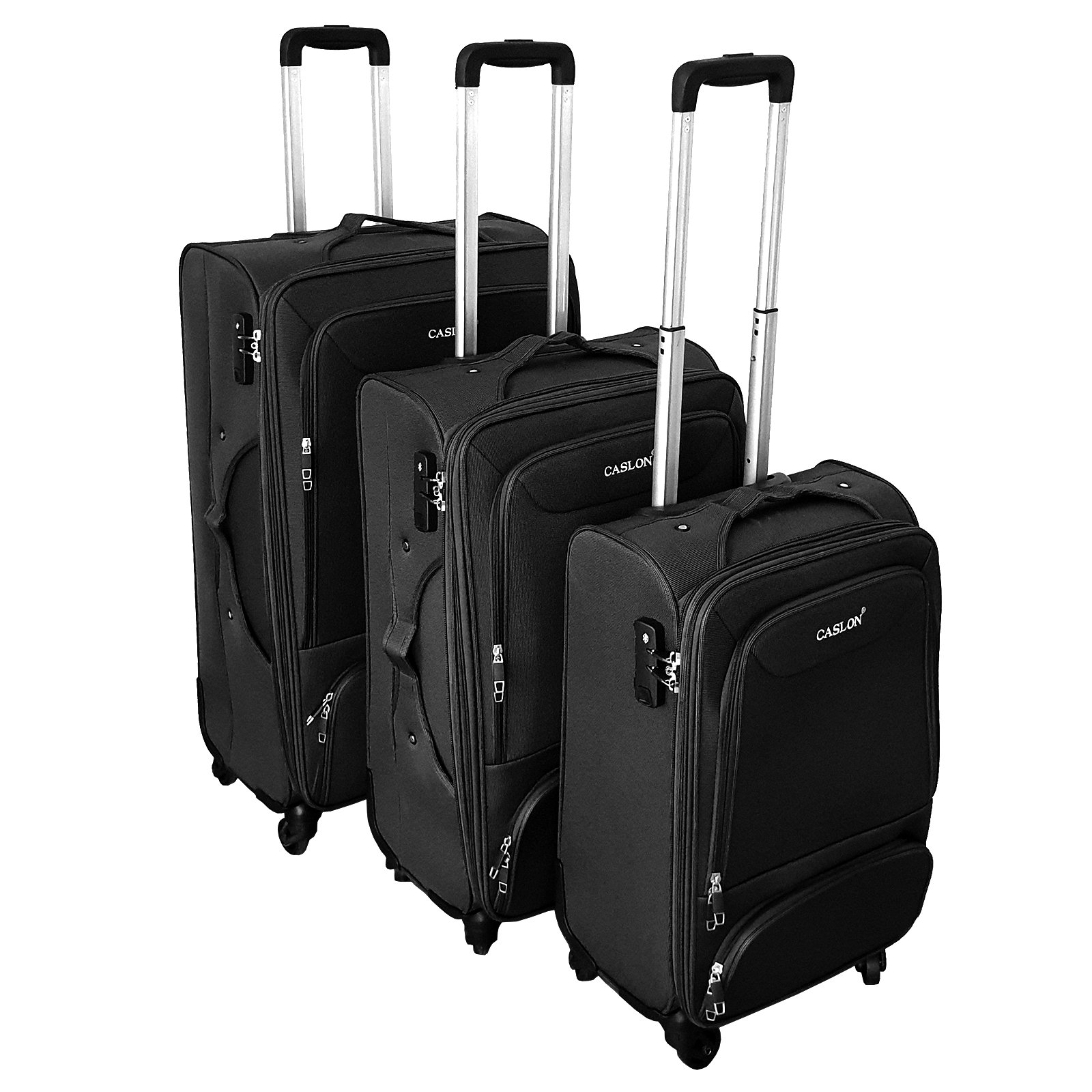Set 3 valize troler material textil, 4 roti, negru, 3 dimensiuni, TRC08 ...