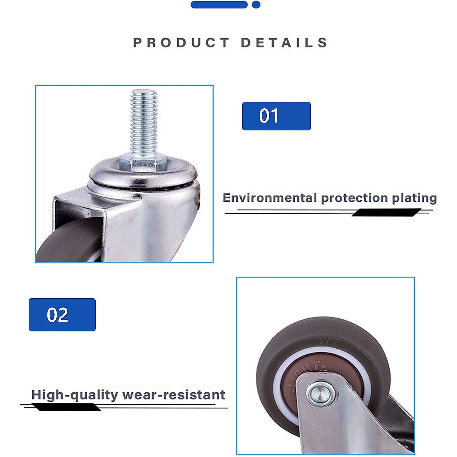 Set 4 Roti pivotante, Cauciuc, 13x15x25mm, Argintiu - eMAG.ro