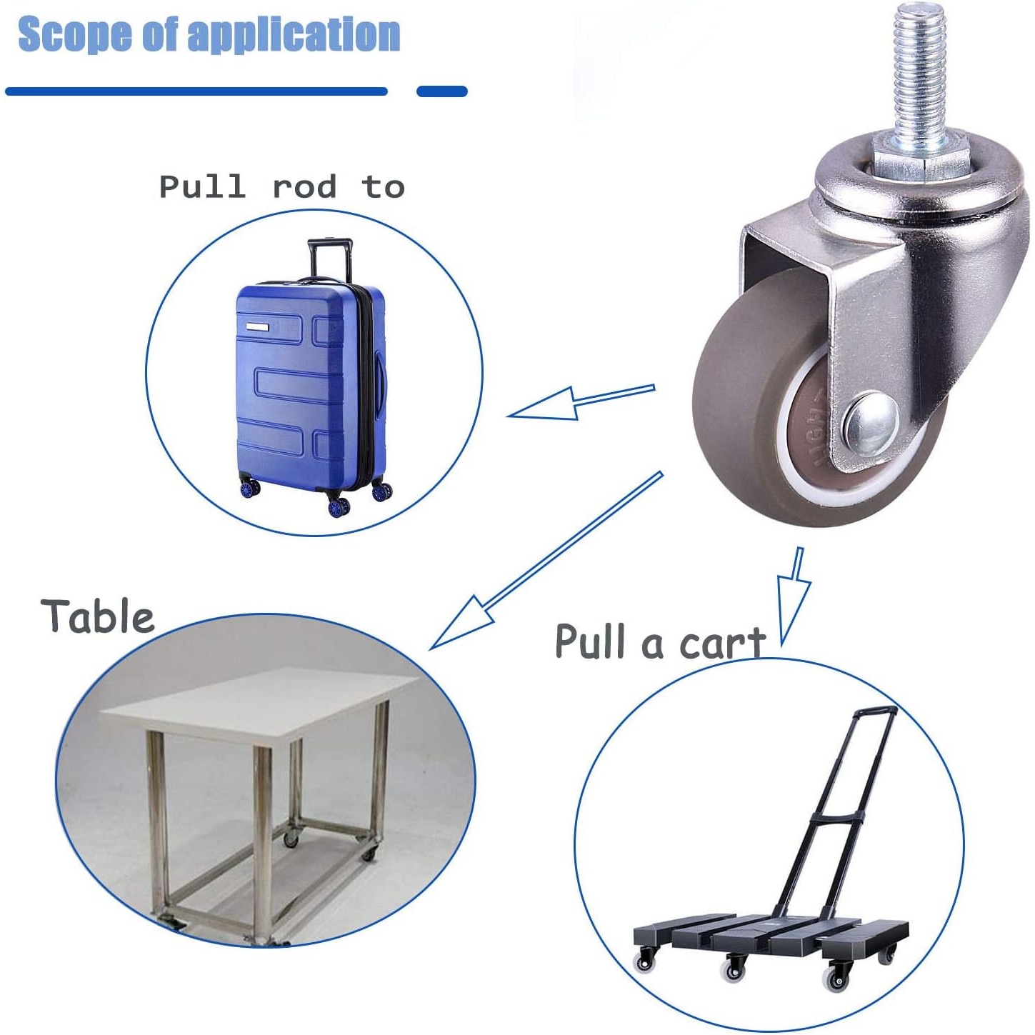 Set 4 Roti pivotante, Cauciuc, 13x15x25mm, Argintiu - eMAG.ro