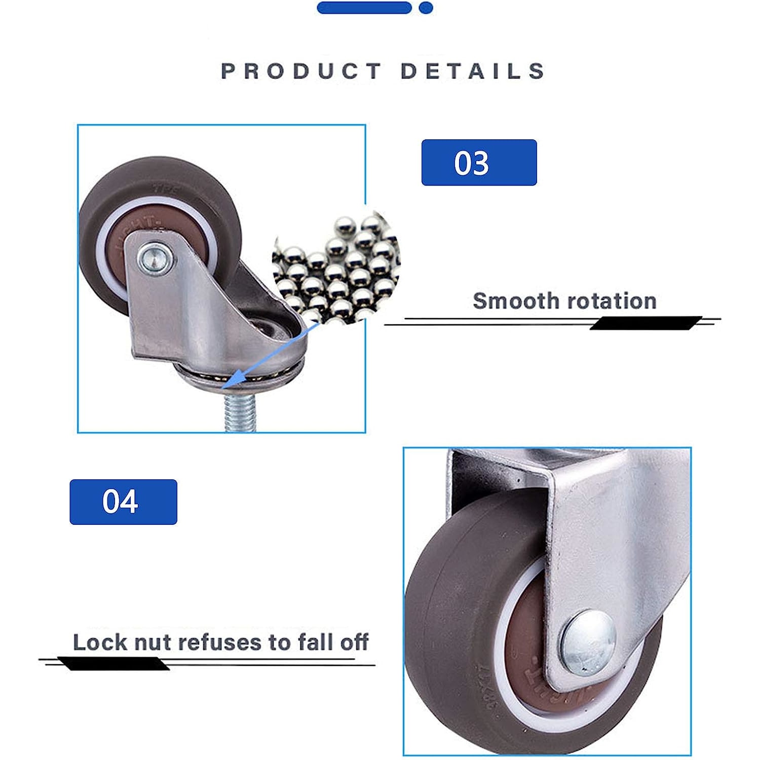 Set 4 Roti pivotante, Cauciuc, 13x15x25mm, Argintiu - eMAG.ro
