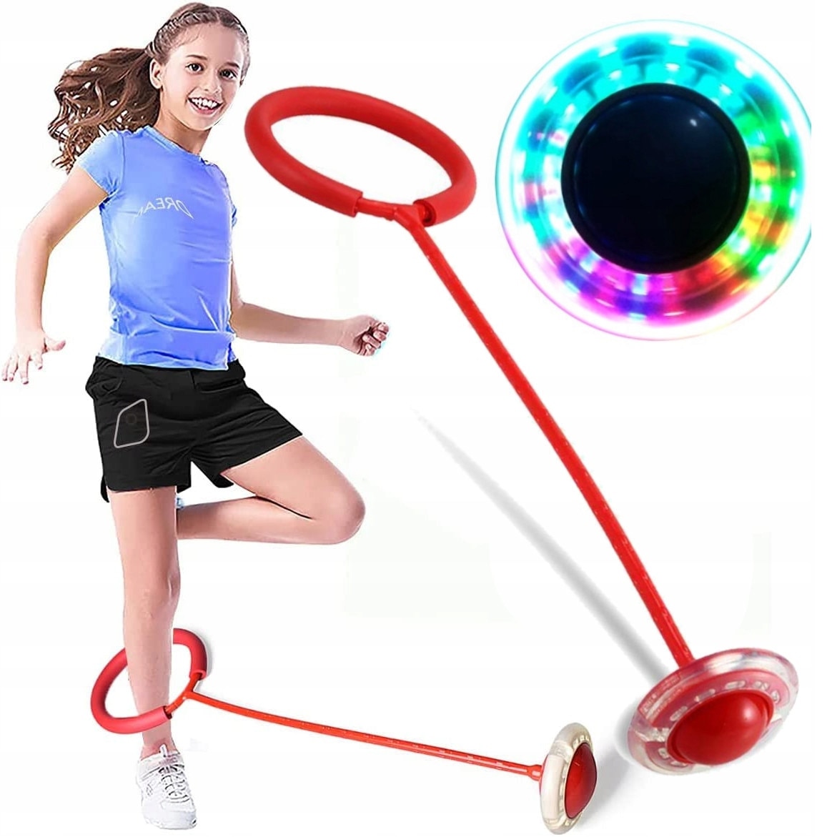 Coarda de sarit pentru copii Skip Ball cu LED, 65 cm, Rosu, 3+ - eMAG.ro