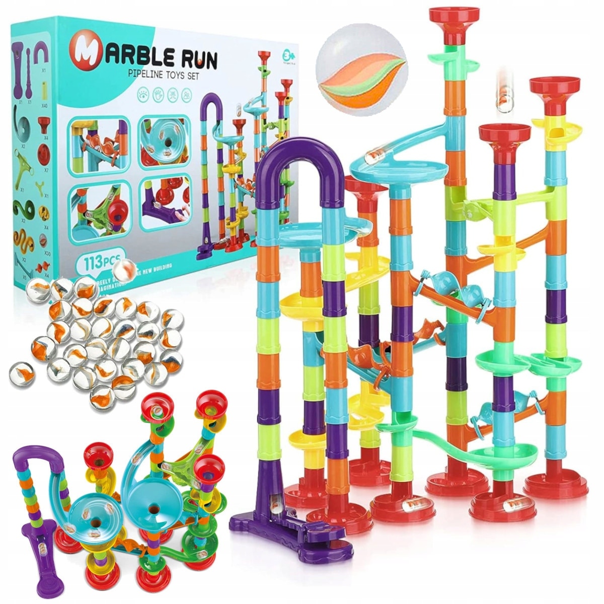 Joc interactiv pentru copii, Marble Run, 113 piese, Plastic, +3ani ...