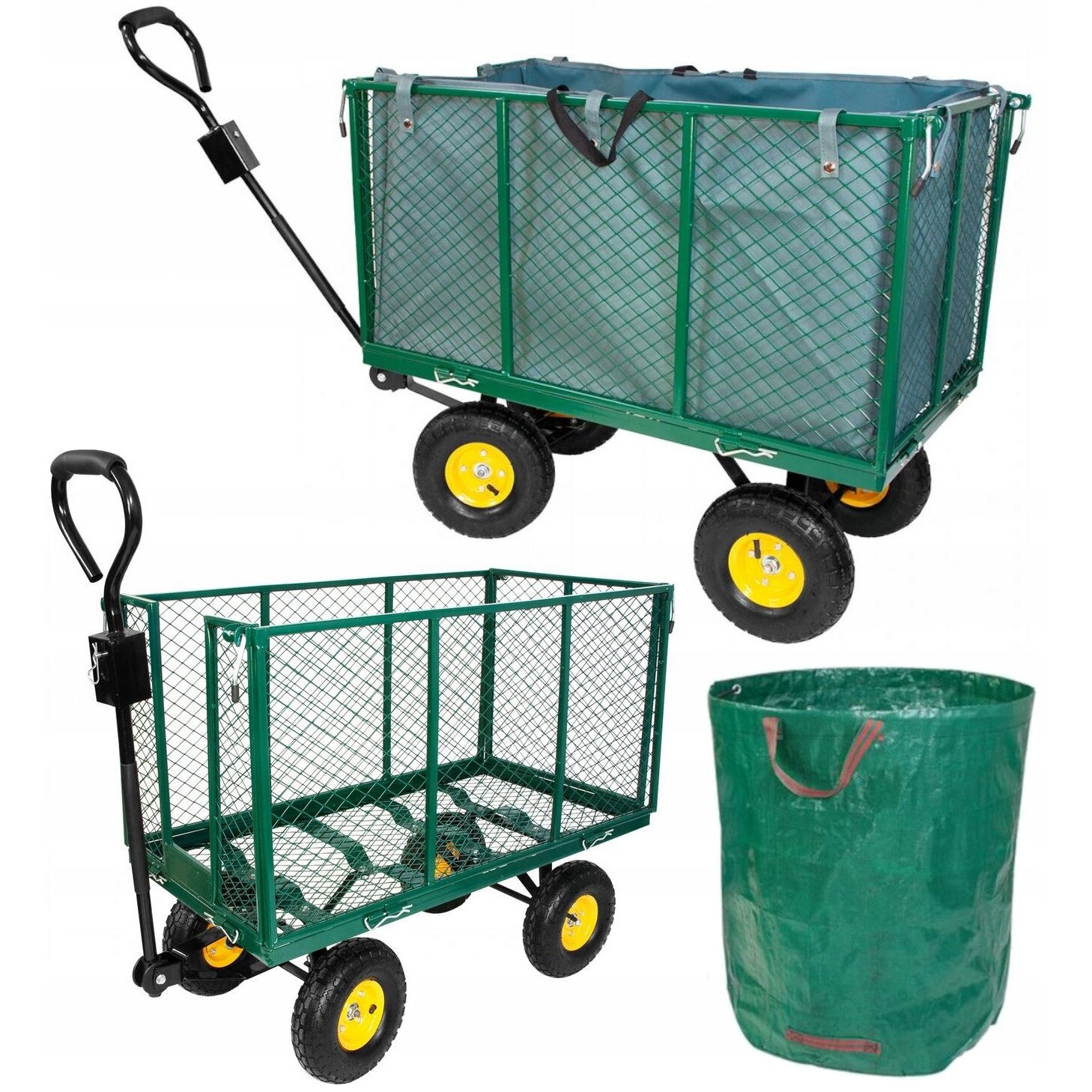 Carucior de gradina, Stator, 96x49x50 cm, Verde - eMAG.ro