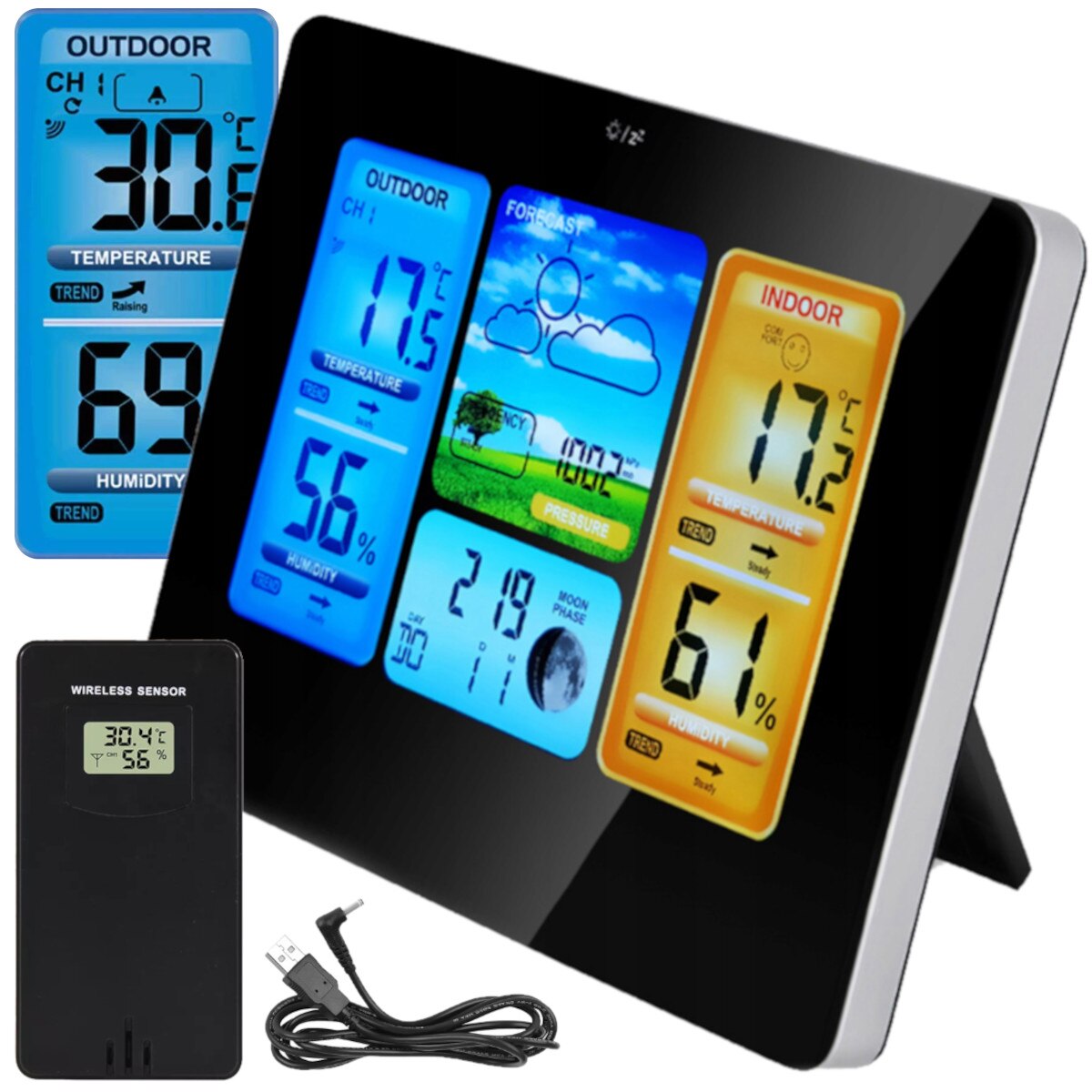 Statie meteo wireless, Afisaj LCD, Color, Functie alarma, Calendar ...