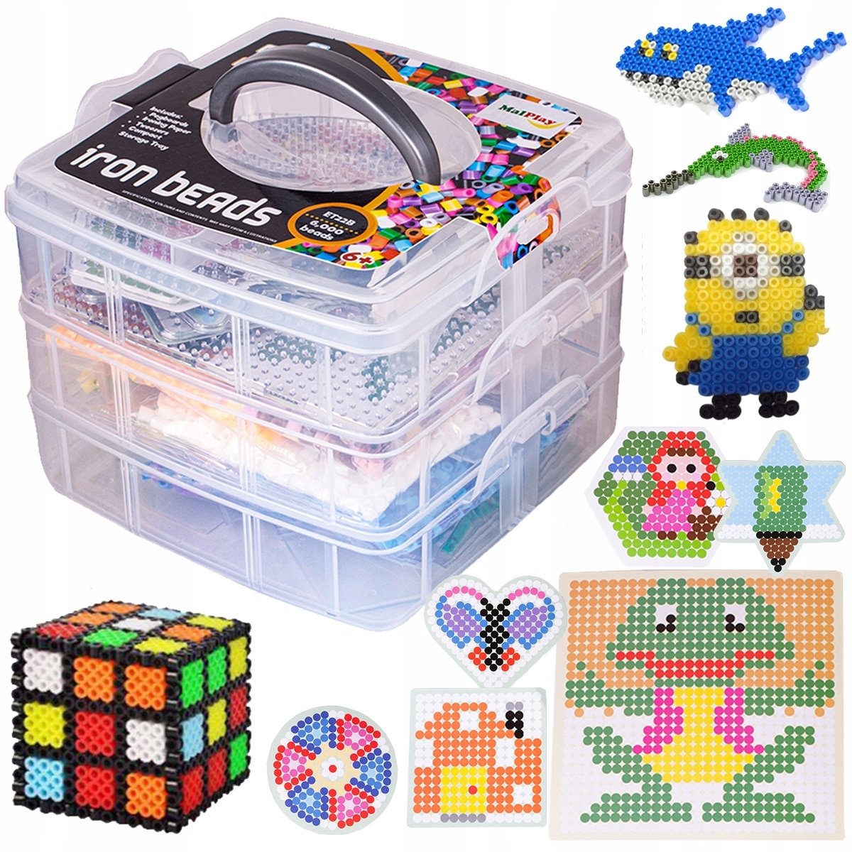 Set 6000 margele de calcat + sabloane, MalPlay, Plastic, Multicolor ...