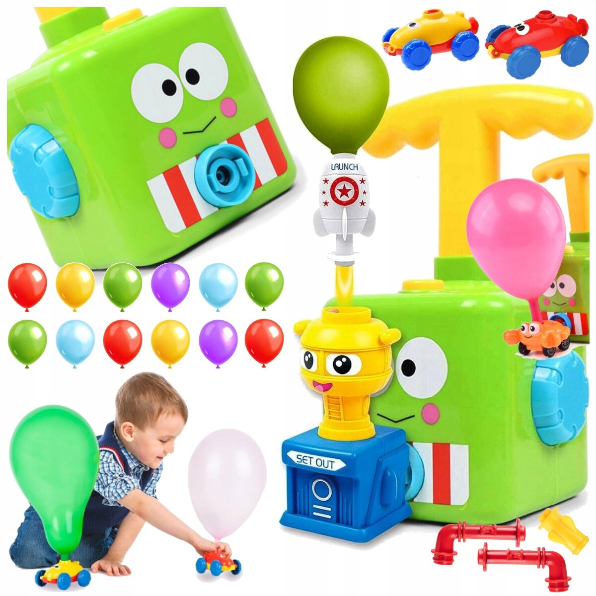 Set Jucarie interactiva lansator de masinute cu baloane pentru copii ...