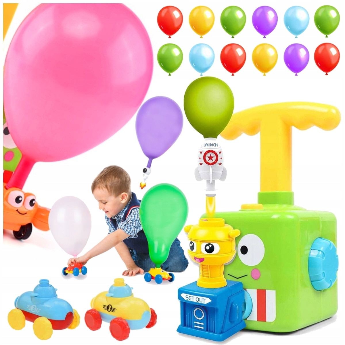 Set Jucarie interactiva lansator de masinute cu baloane pentru copii ...