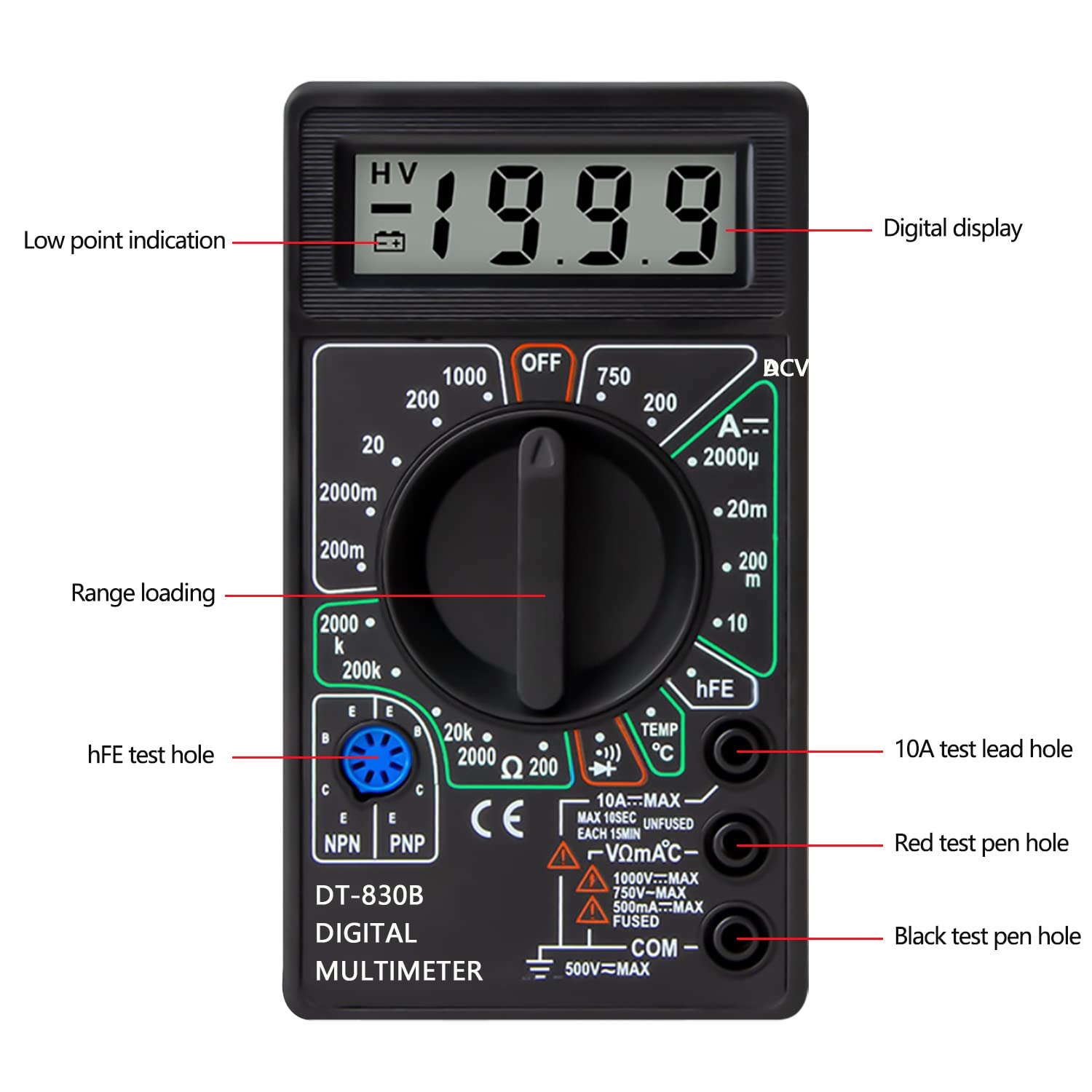 Multimetru digital pentru masurarea continuitatii, Afisaj LCD, 200V ...