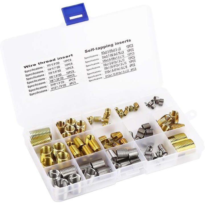 Set 116 insertii filetate, Sunmostar, Otel, M3/M4/M5/M6/M8/M10/M12 ...