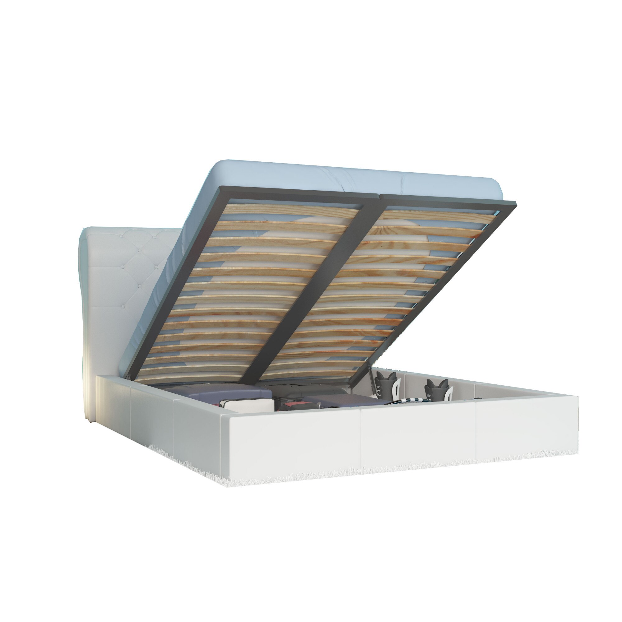 Pat Melody Alb Rabatabil 160x200, Piele Ecologica, PAL Melaminat 16 mm ...