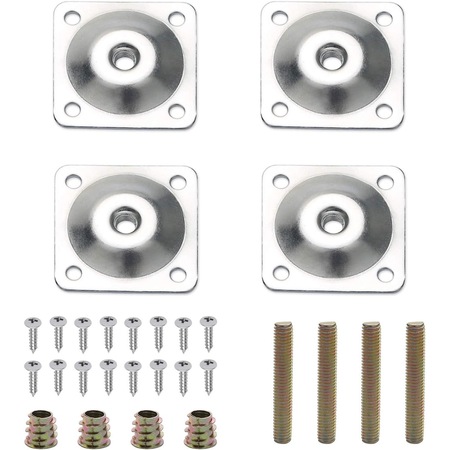Set 4 placi de fixare M8 pentru picioare de mobila, Fier, Argintiu ...