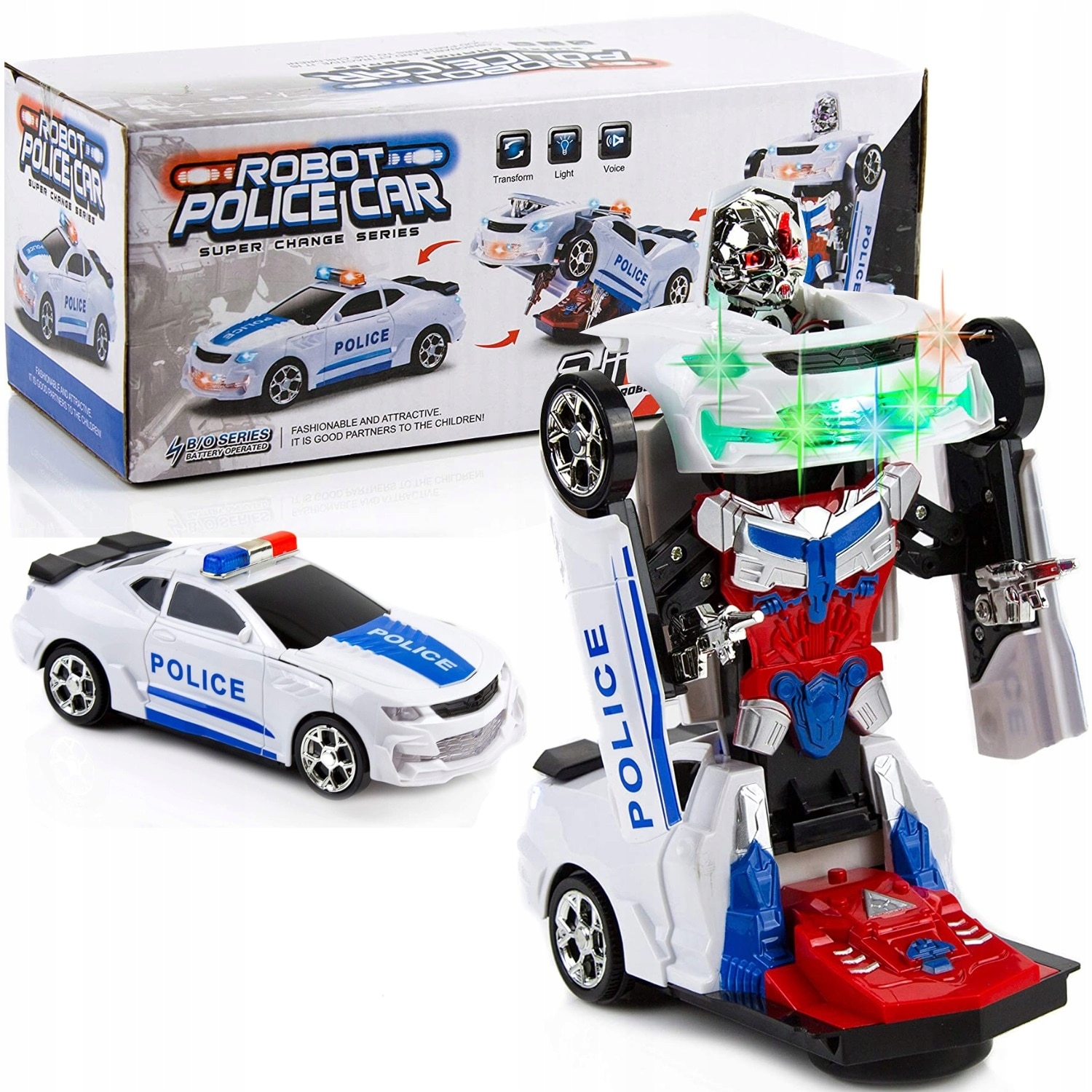 Masina robot de politie 2 in 1, Plastic, 3 x AA, 300g, 3 ani+ ...