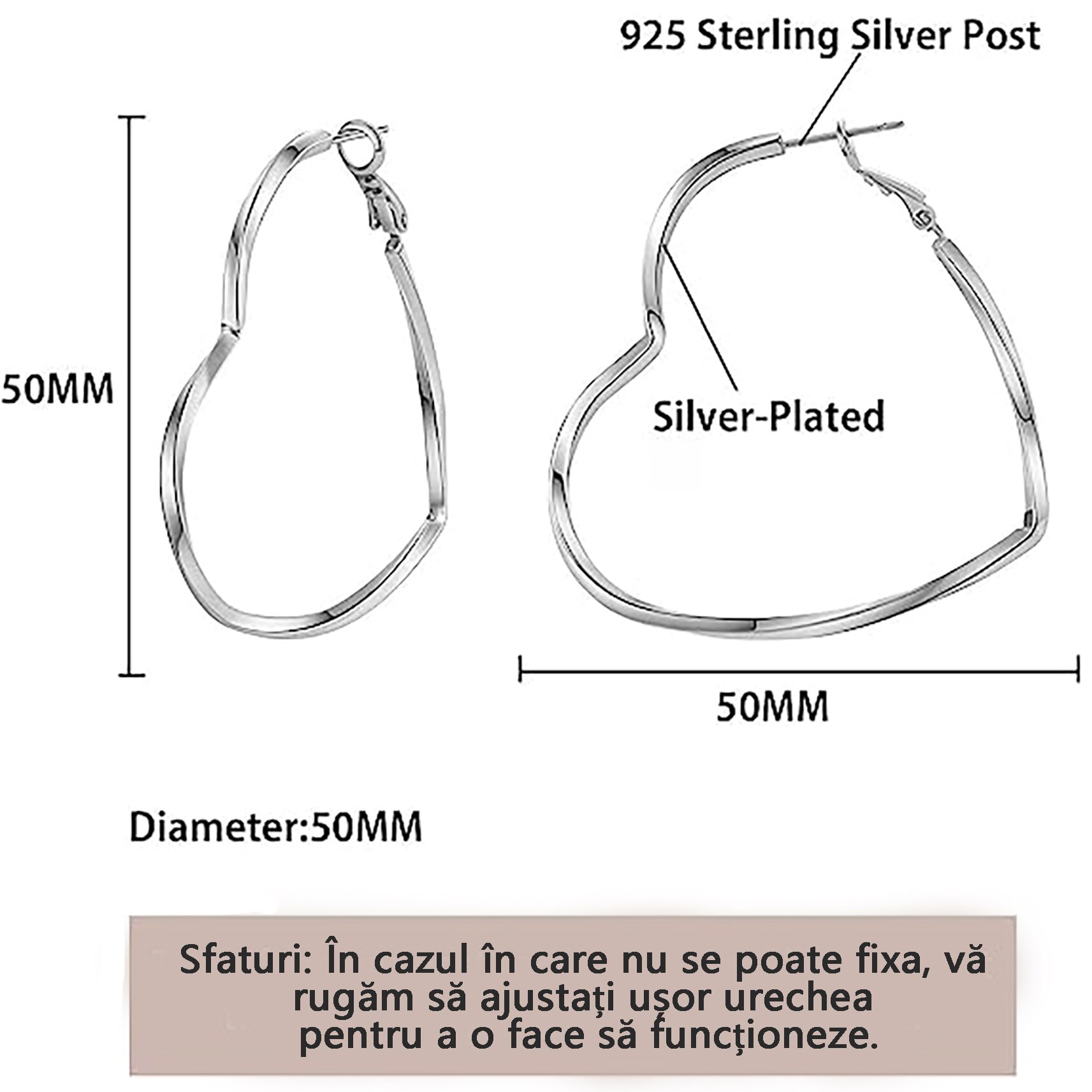 Cercei dama, POMAMZ, S 925, Forma inima, Argintiu - eMAG.ro