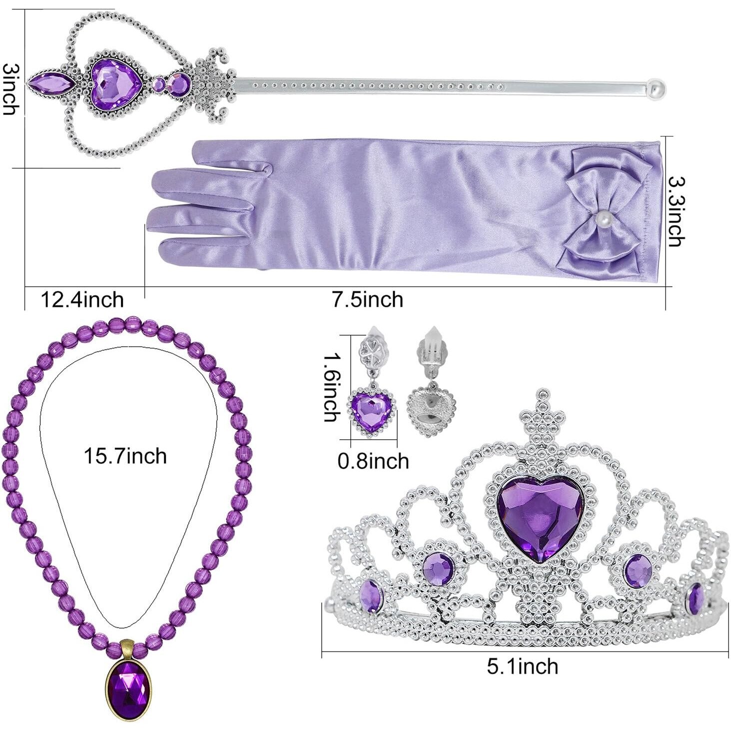 Set 5 accesorii costum printesa, SOOYE®, 3-8ani, Argintiu/Mov - eMAG.ro