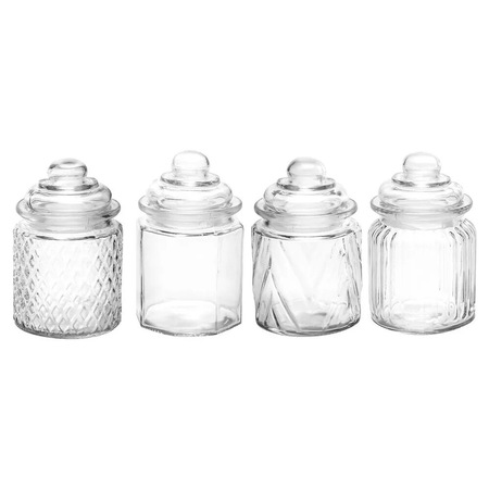 Set 4 borcane din sticla, cu capac, inchise ermetic, modele diferite ...