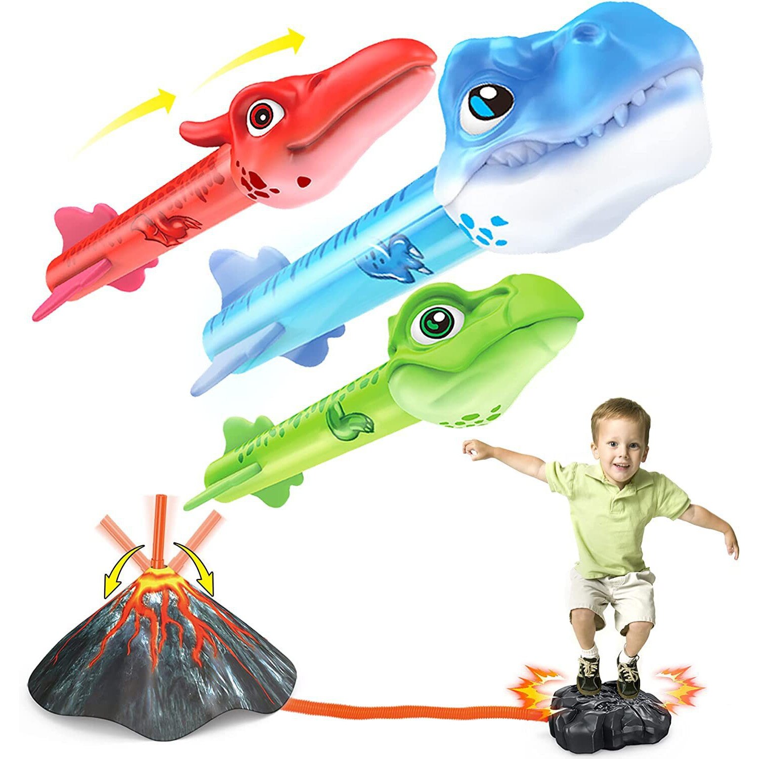Set lansator cu 3 rachete dinozauri incluse, SALEXIM, Usor de montat ...