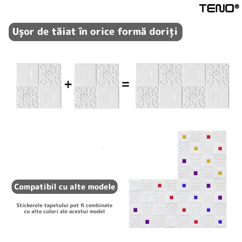 Set 20x Tapet 3D Teno®, autoadeziv, perete/tavan, waterproof, usor de ...