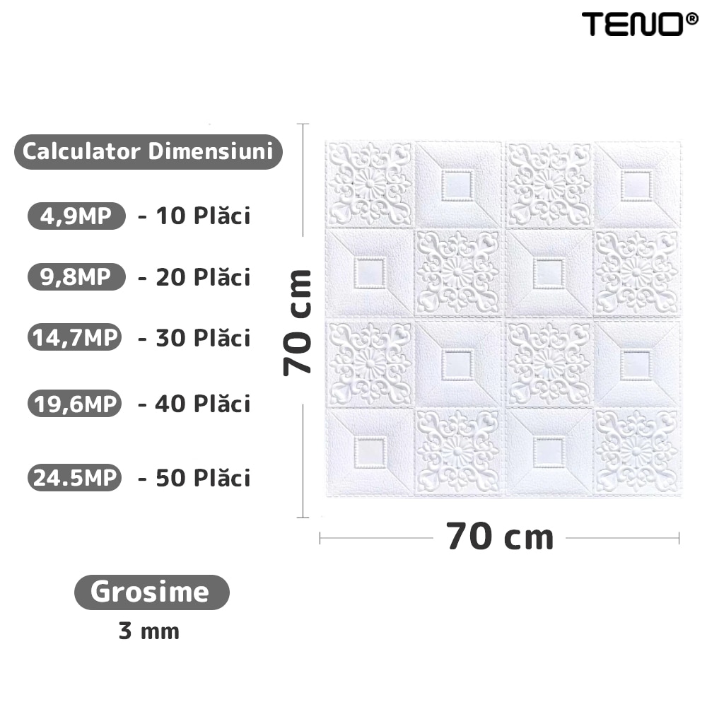 Set 10x Tapet 3D Teno®, autoadeziv, perete/tavan, waterproof, usor de ...