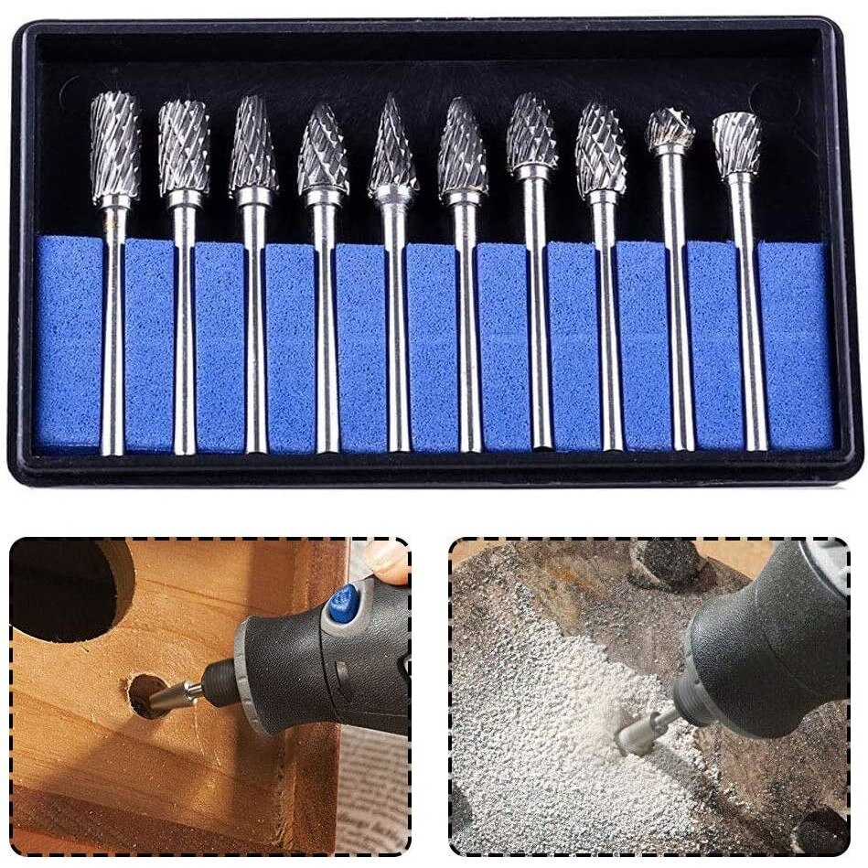 Set 10 freze rotative pentru metale, Tungsten, 3mm, Argintiu - eMAG.ro