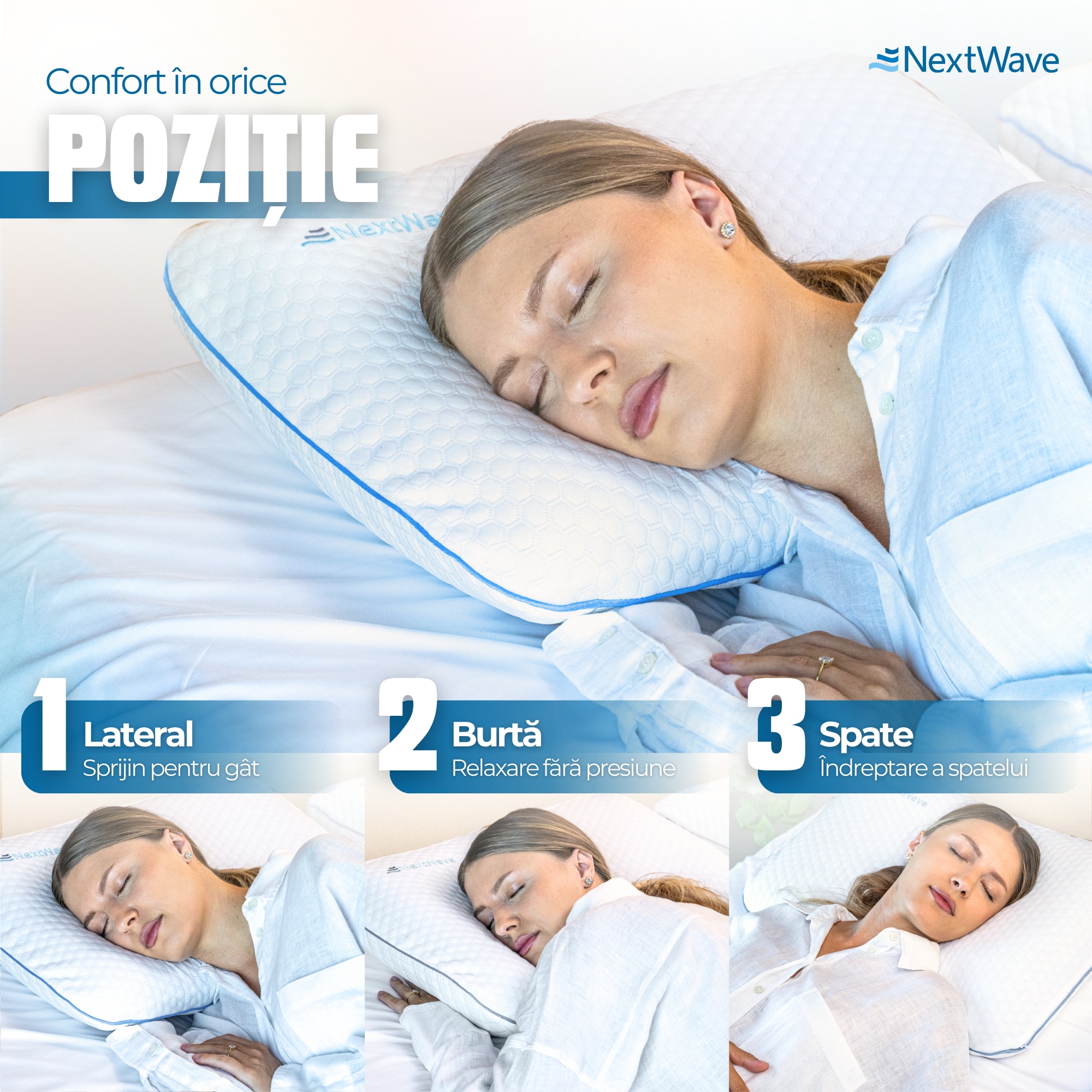 Perna ortopedica pentru dormit NextWave, Spuma cu Memorie cu gel ...