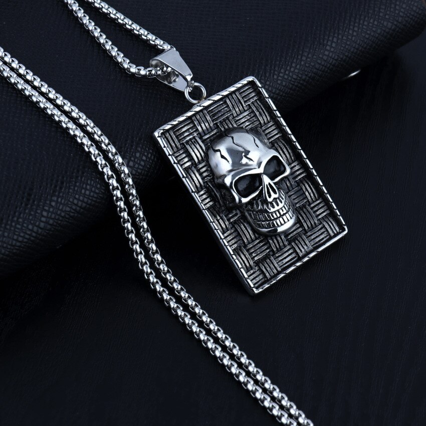 Lant Underworld, cu pandantiv reflexie mirror cap de schelet, unisex ...